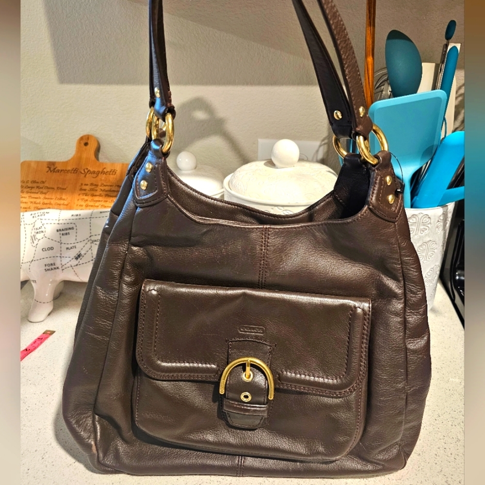Coach Shoulder Satchel Espresso Brown Leather - Gem